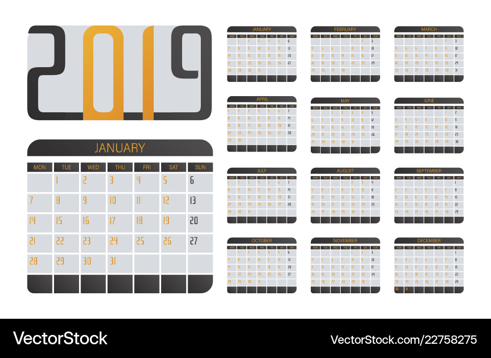 Calendar 2019 Royalty Free Vector Image - VectorStock