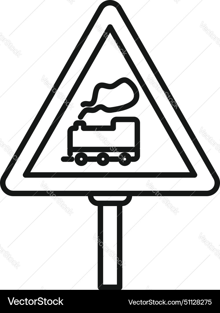 Caution railway road sign icon outline Royalty Free Vector