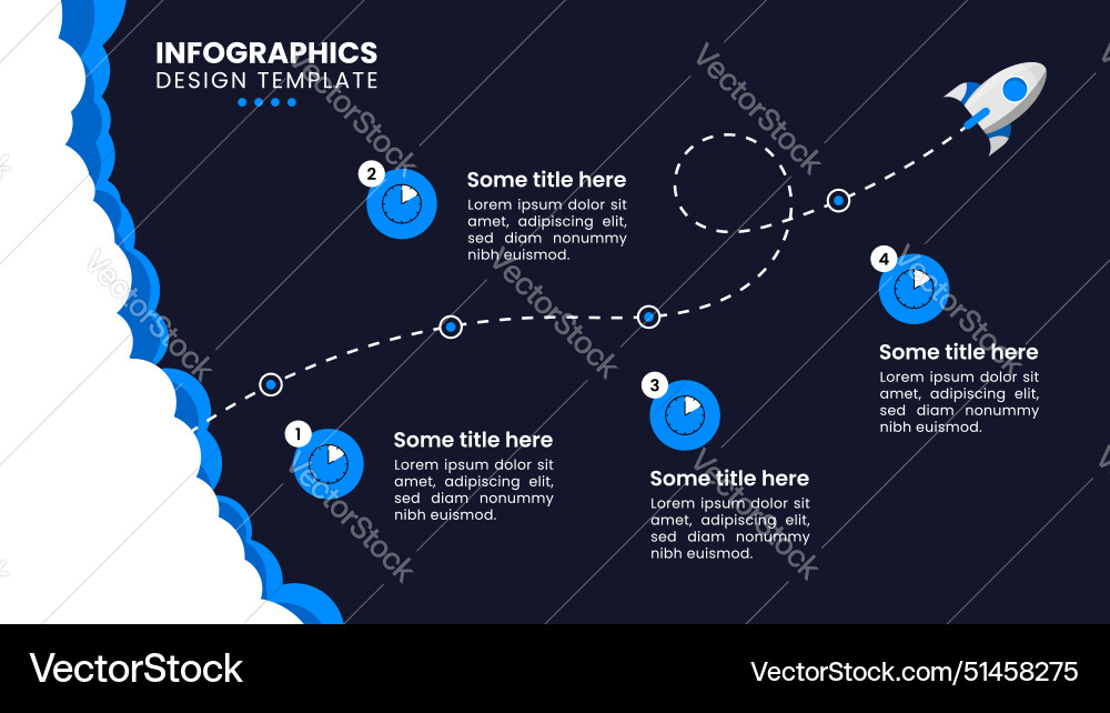 Infographic template blue rocket with a line Vector Image