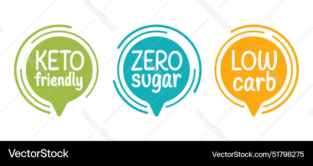 Keto friendly zero sugar low carb - food labels Vector Image