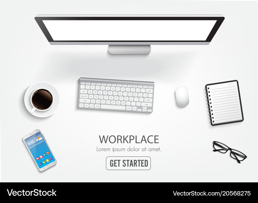 Realistic workplace desktop top view desk table Vector Image