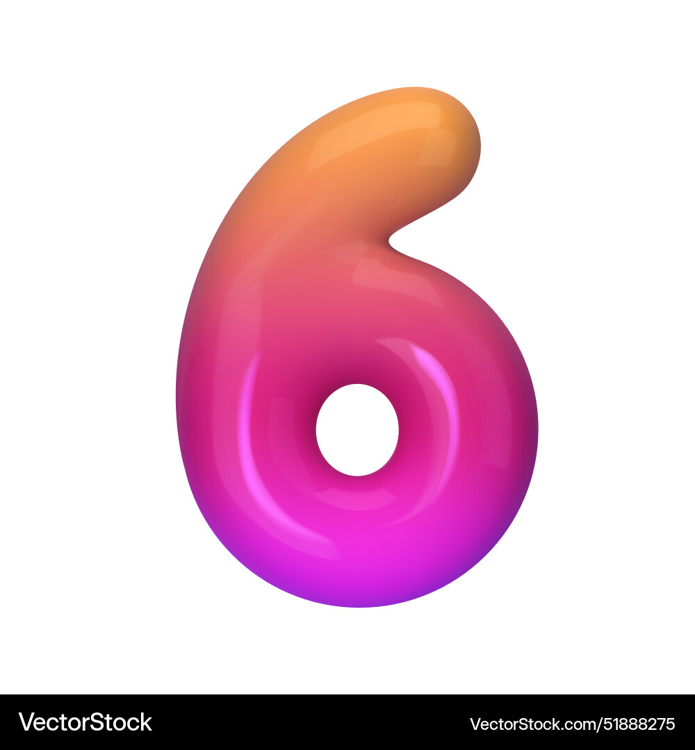 Stylish 3d number 6 with red and purple gradient Vector Image