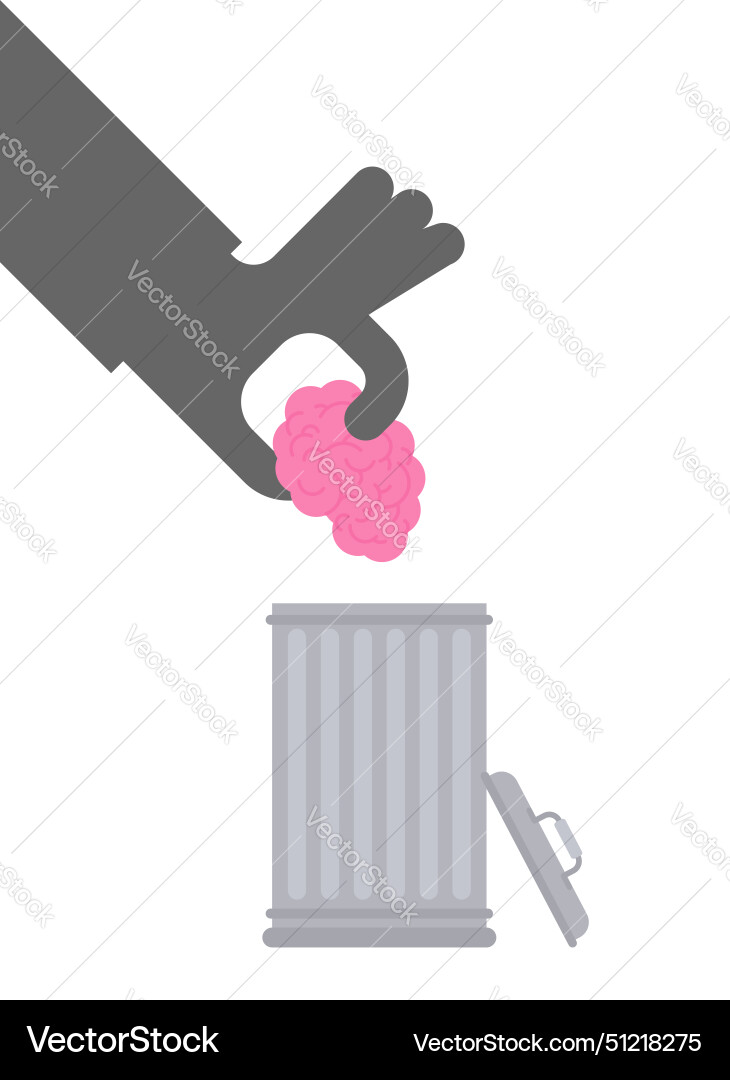 Throw away brain brains in trash can Royalty Free Vector