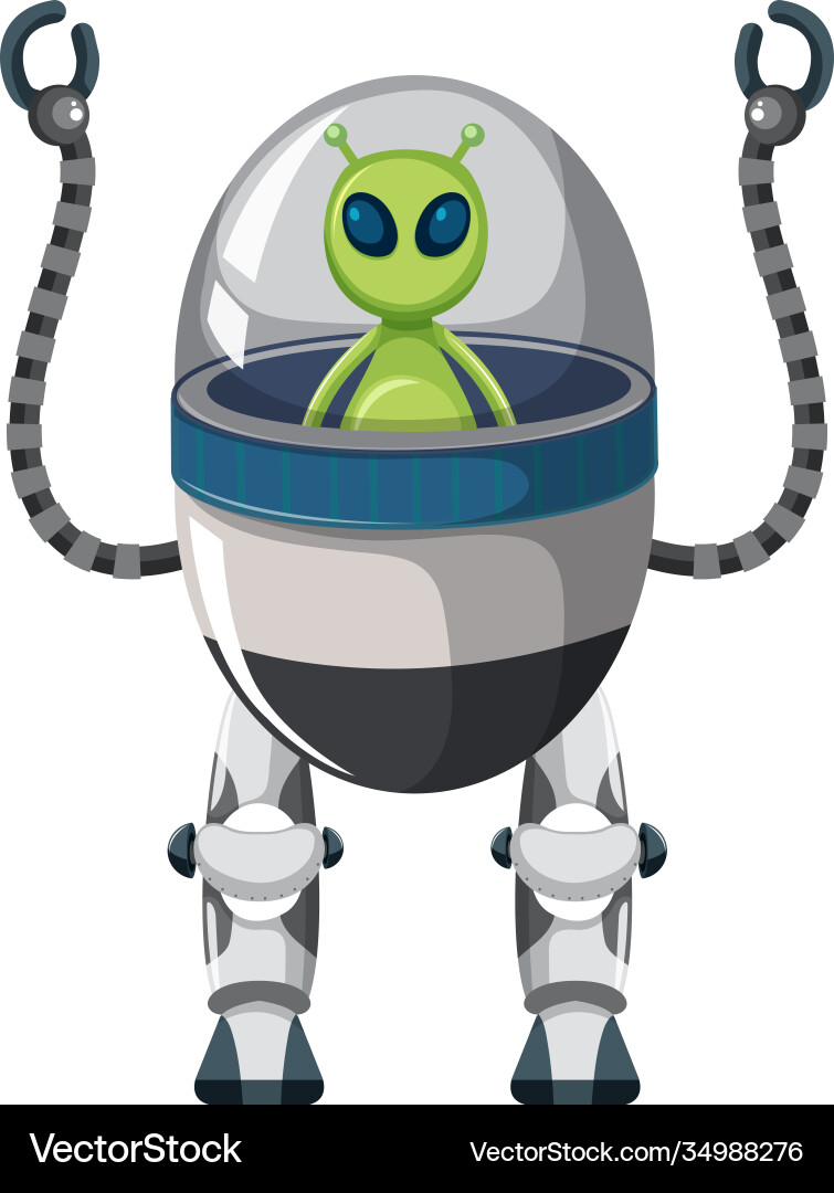 Alien on robot white background Royalty Free Vector Image