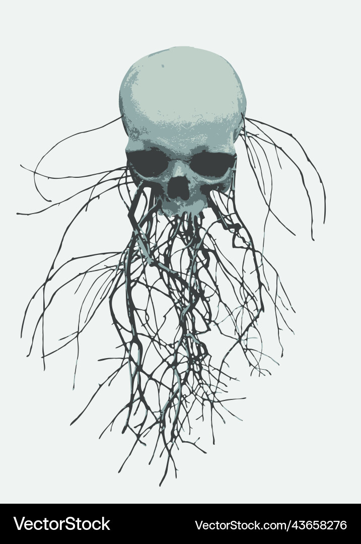 Collage of human skull with tree roots creative Vector Image