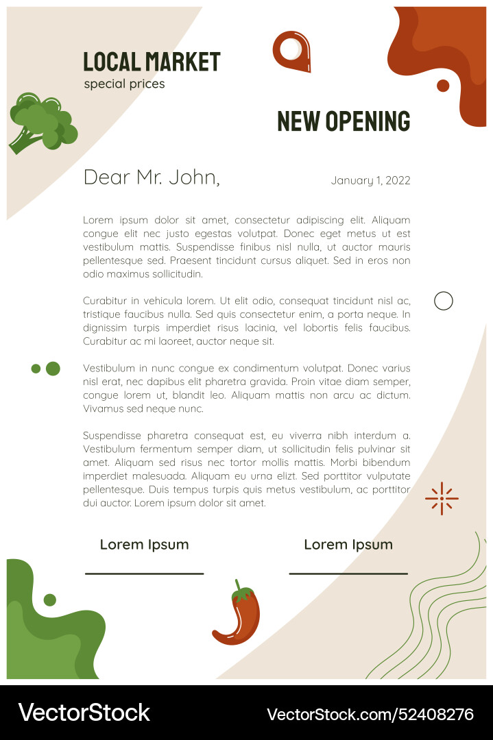 Local market hand drawn flat letterhead Royalty Free Vector