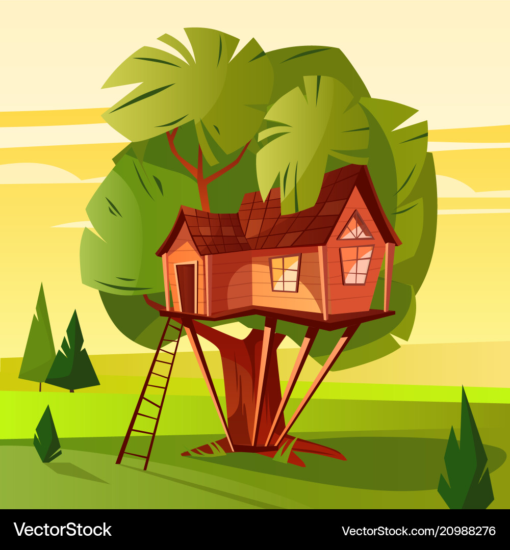 Tree house in forest Royalty Free Vector Image