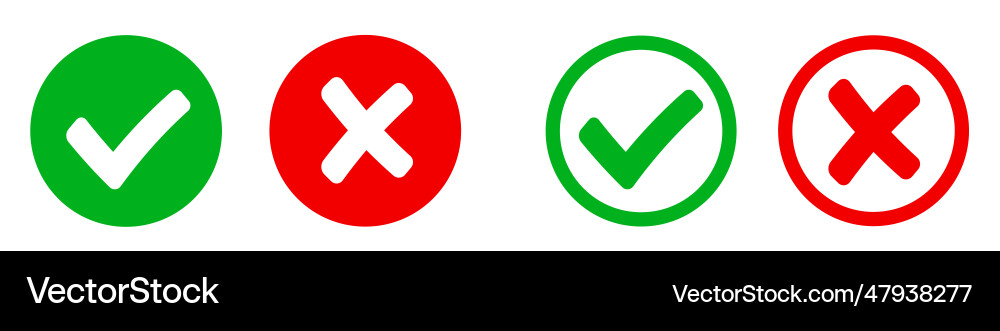 Check mark and x icon checkmark Royalty Free Vector Image