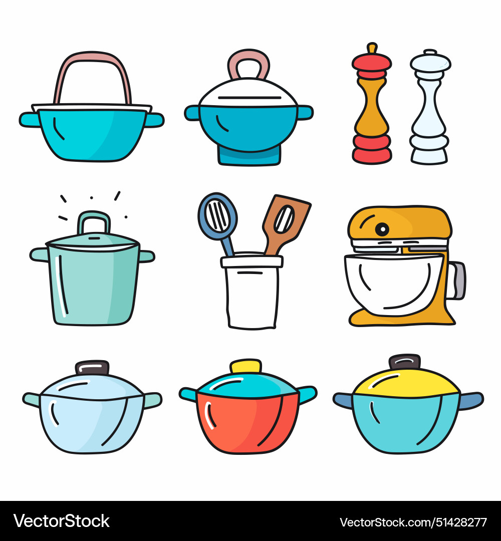 Collection kitchenware colorful Royalty Free Vector Image