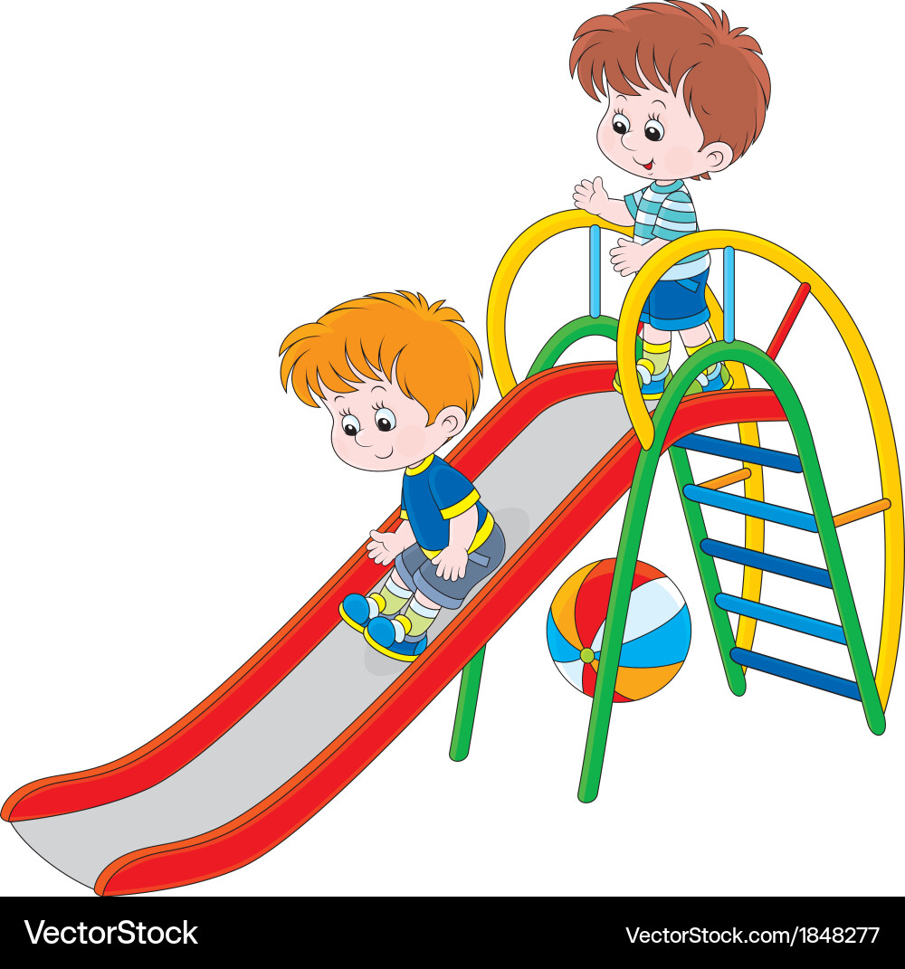 Kids on a slide Royalty Free Vector Image - VectorStock