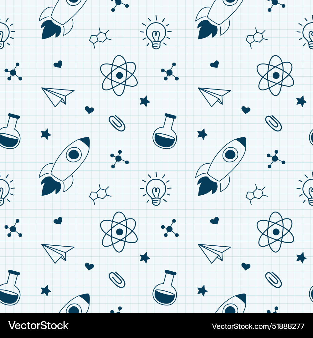 School science drawings on lined paper seamless Vector Image