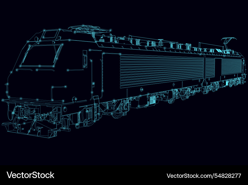 Train wireframe made of blue lines isolated Vector Image