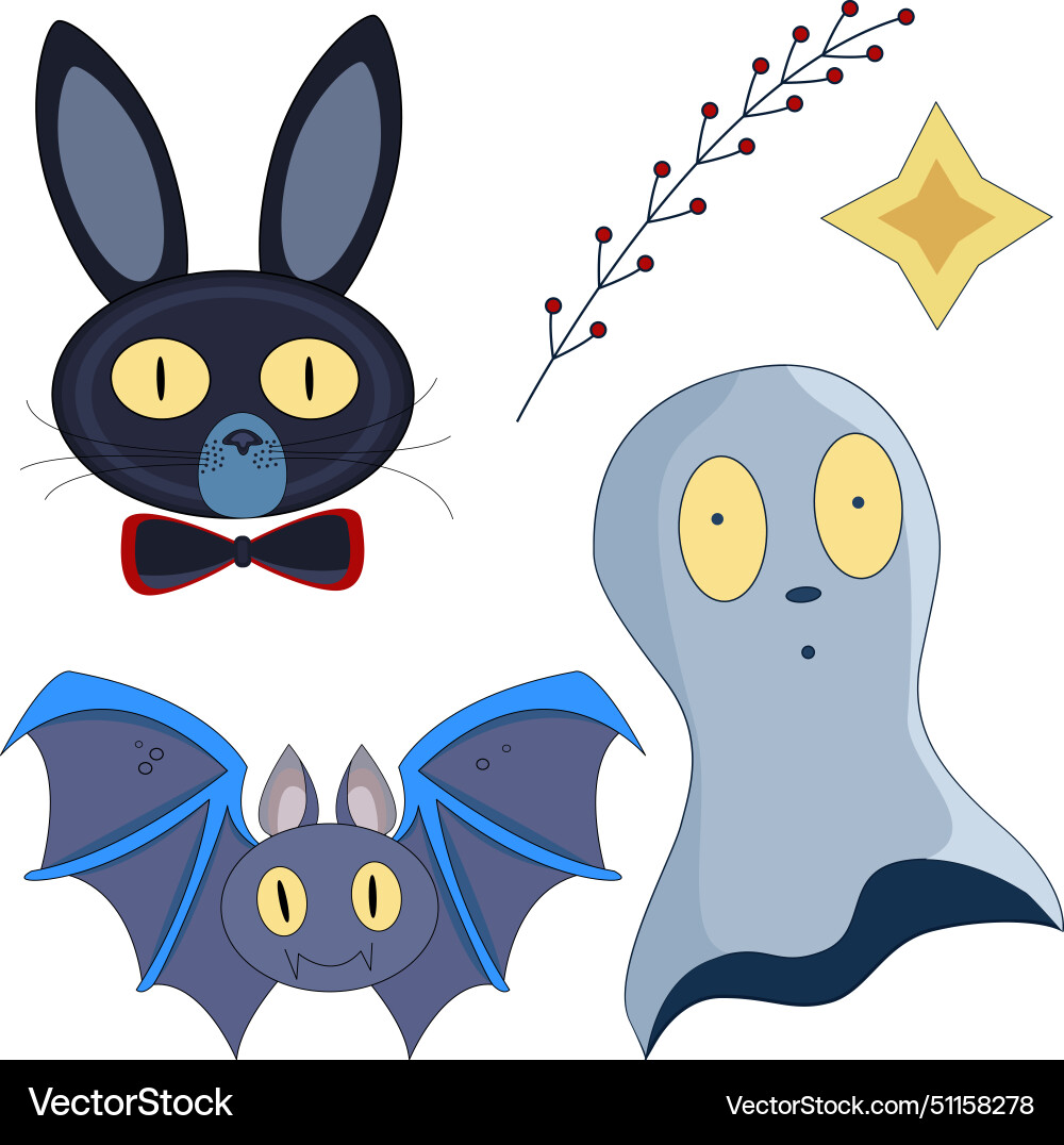 Cute collection of spooky ghost pumpkin bat Vector Image