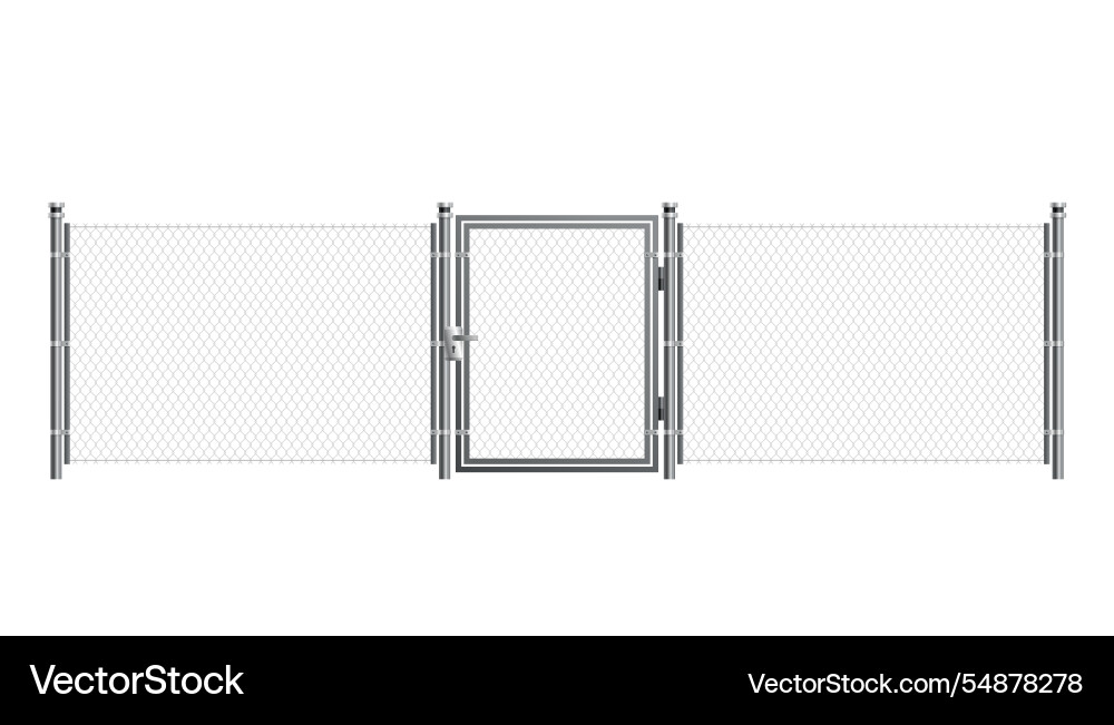 Metal wire fence and gate chain-link Royalty Free Vector