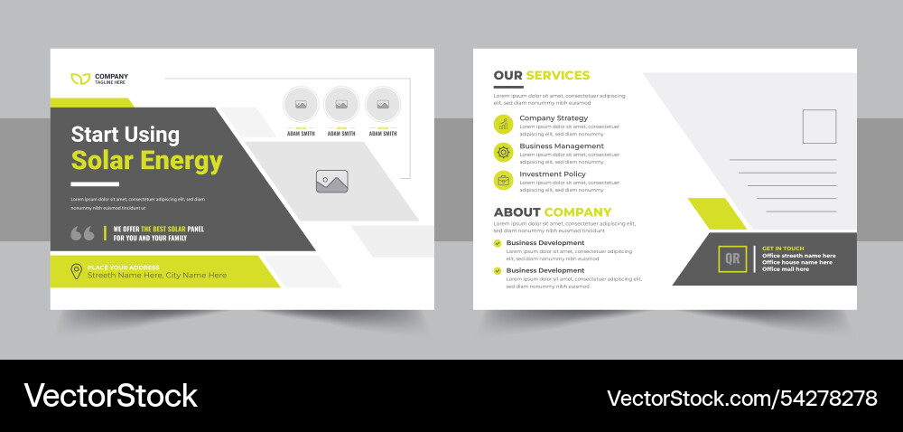 Solar panel or eco energy eddm postcard design Vector Image