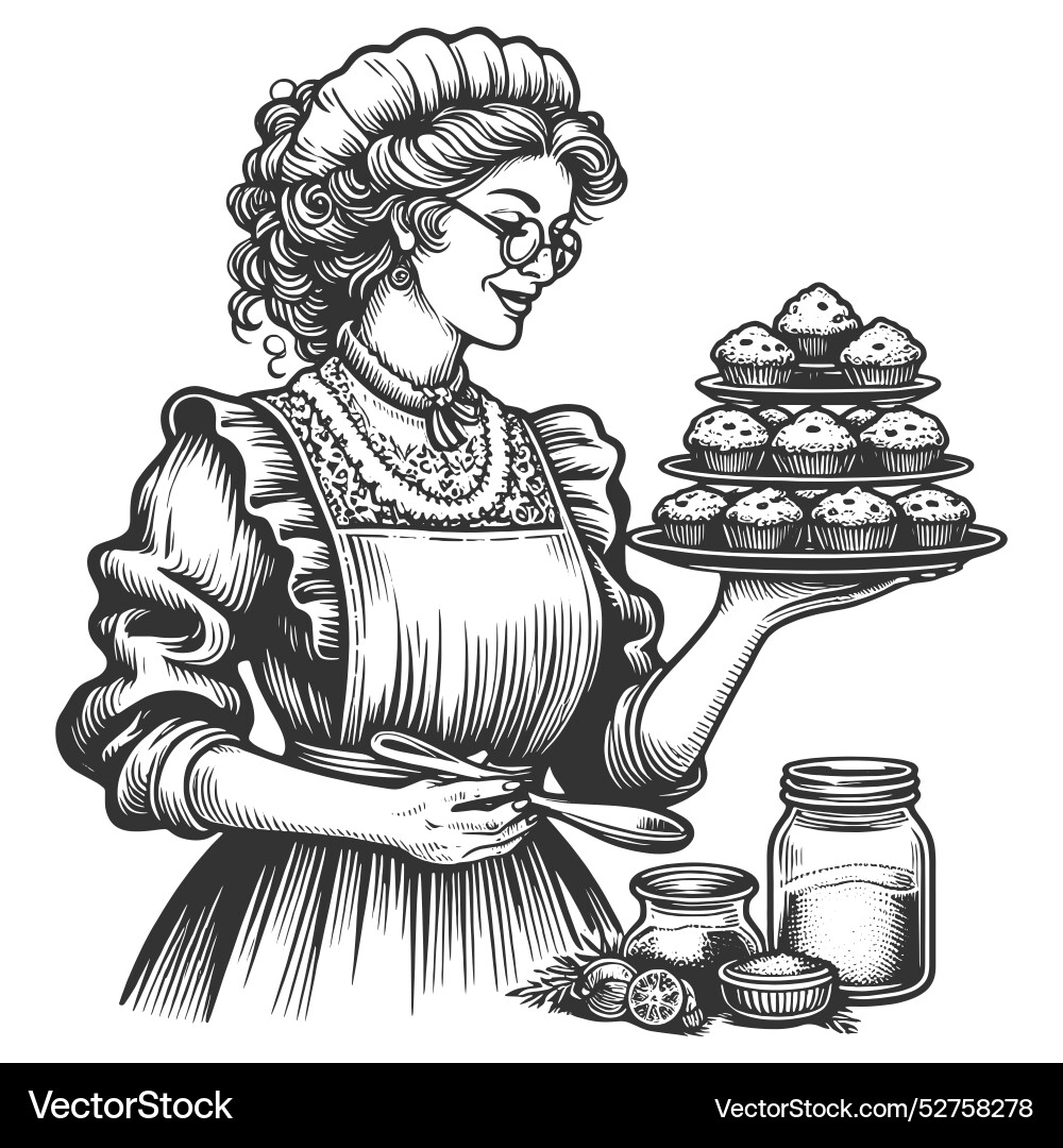 Woman serving muffins Royalty Free Vector Image