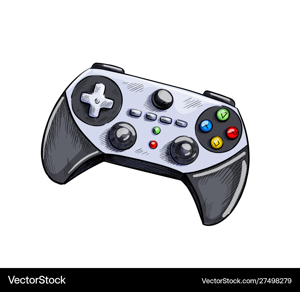 Grey gamepad game controller hand drawn Royalty Free Vector