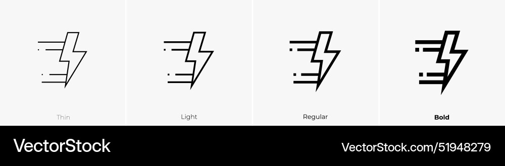 Lightning bolt icon thin light regular and bold Vector Image
