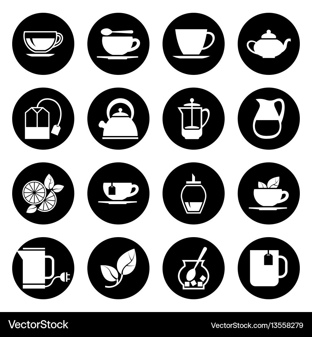 Tea icons set in black and white Royalty Free Vector Image