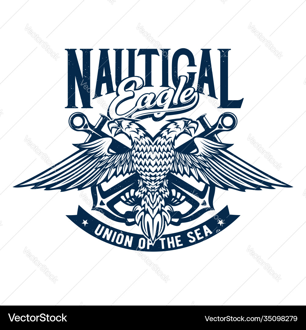 Tshirt print with two headed eagle and anchors Vector Image