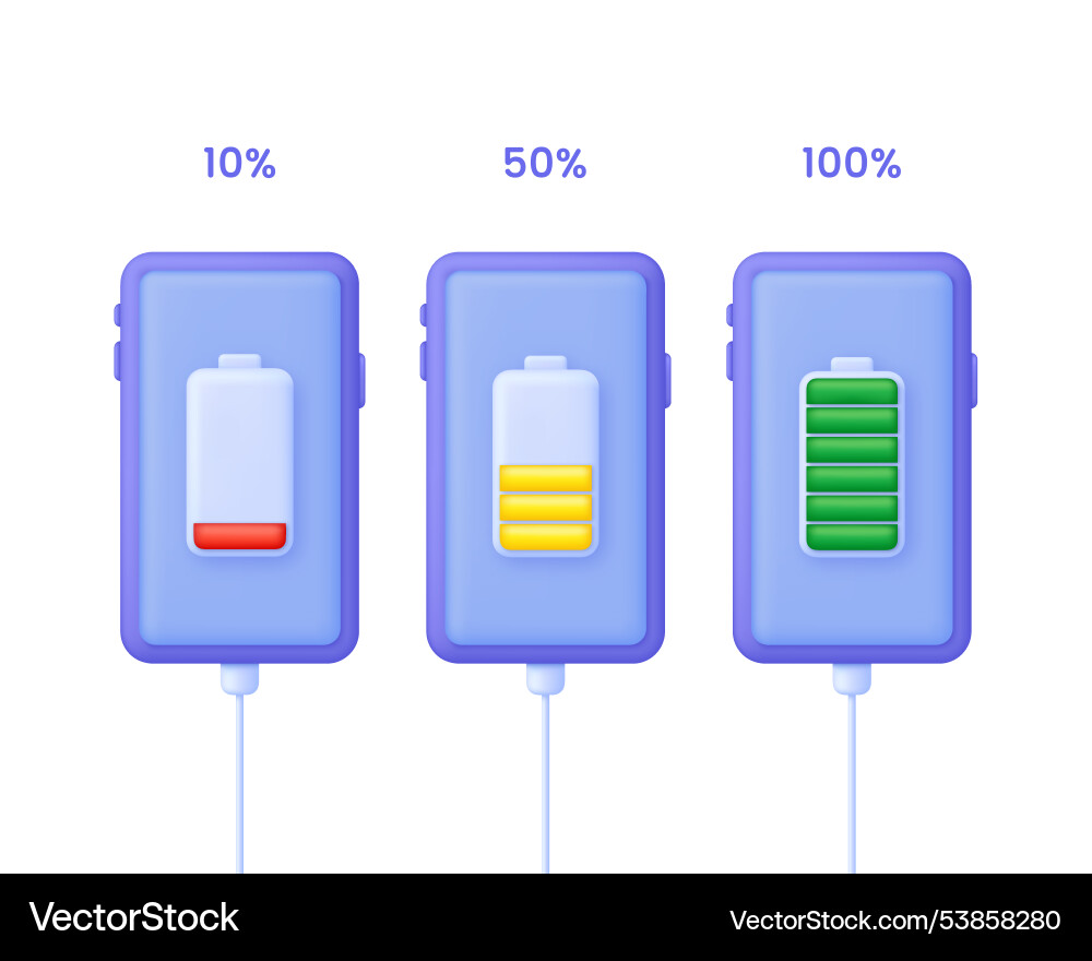 3d battery charge indicator on phone Royalty Free Vector