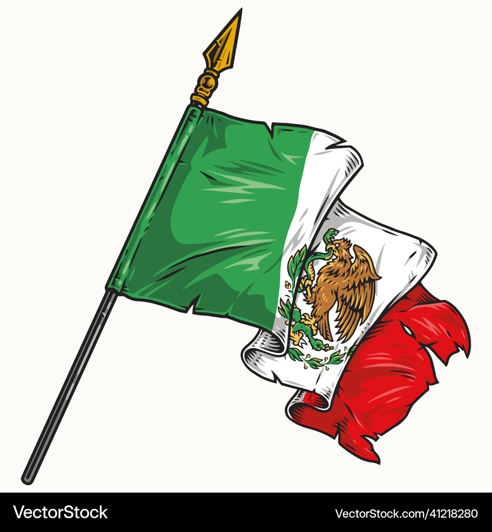 Colorful mexican flag with eagle Royalty Free Vector Image