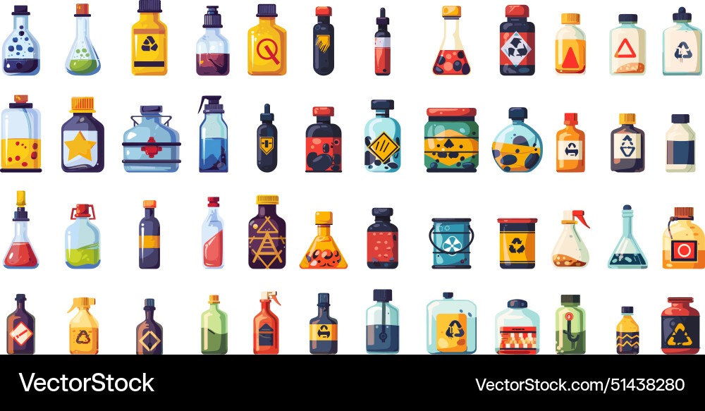 Dangerous substances cartoon set bottles Vector Image