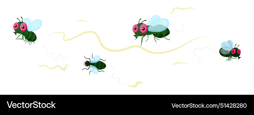 Set of cute flies cartoon with different expressio