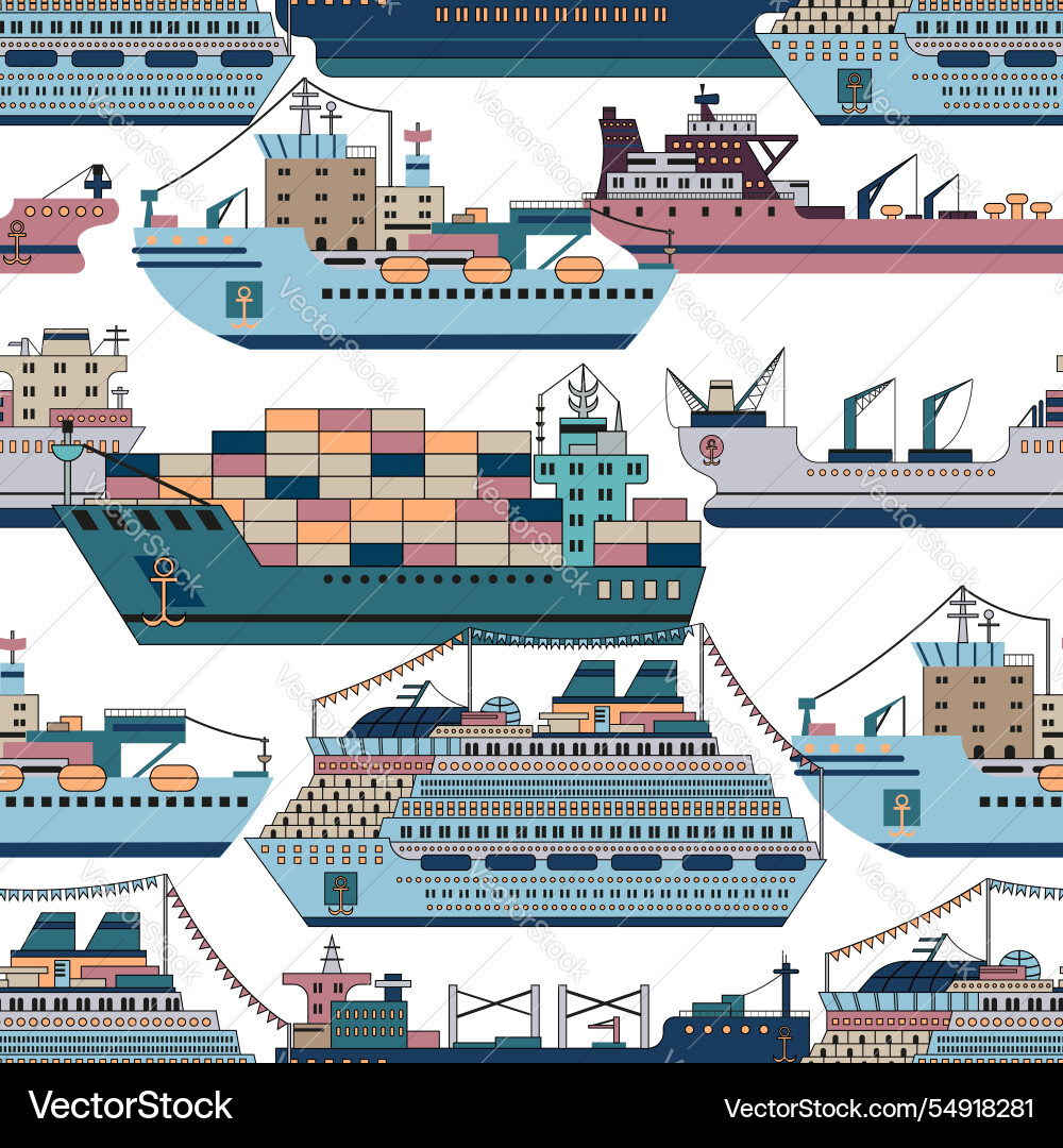 Seamless pattern with modern commercial ships Vector Image