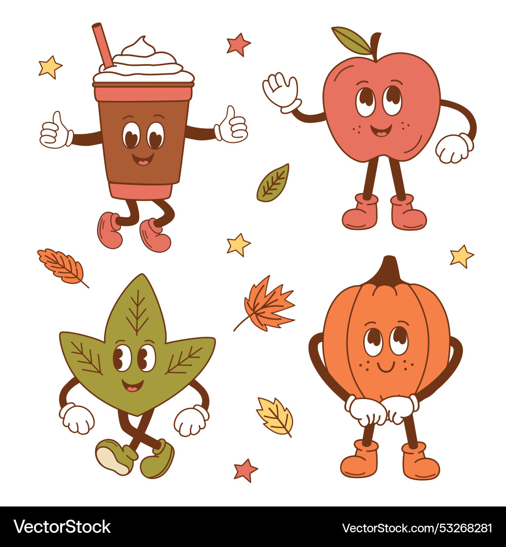 Set of isolated cute autumn leaf pumpkin apple Vector Image
