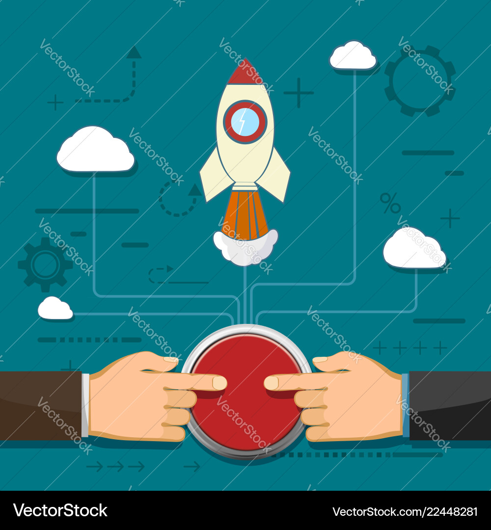 Two businessmen push the button Royalty Free Vector Image