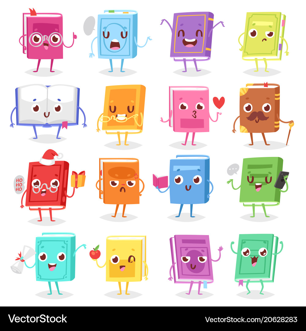 Book character cartoon emotion textbook Royalty Free Vector