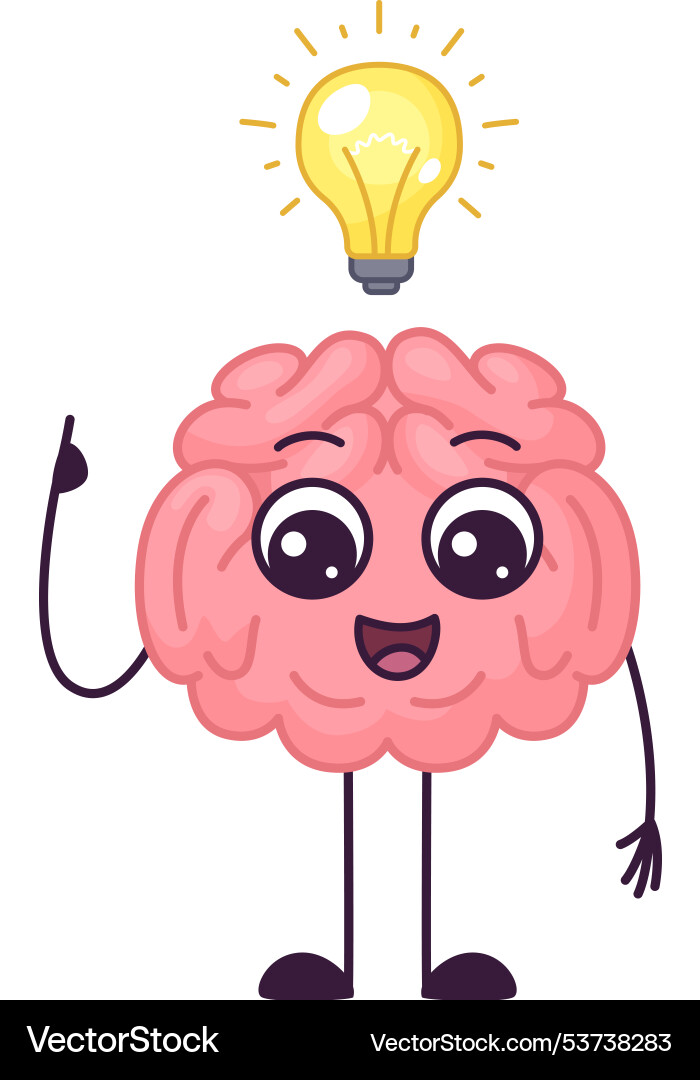 Brain has idea happy mind with shining lightbulb Vector Image
