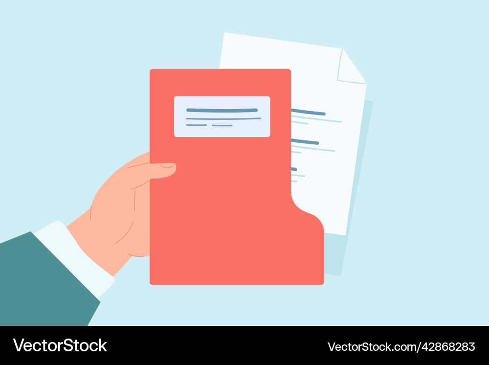 Male hand holding folder with documents flat Vector Image