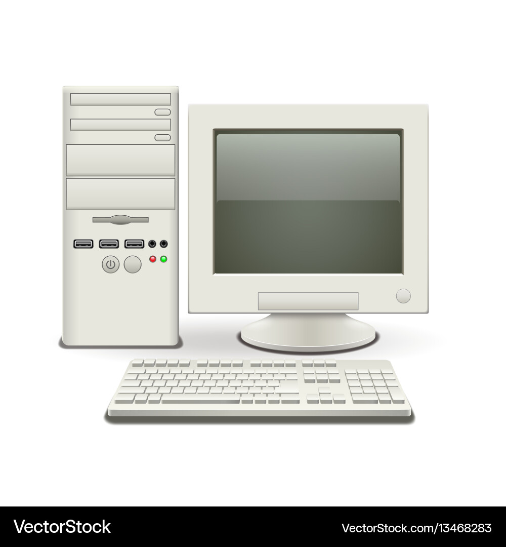 Old computer isolated on white Royalty Free Vector Image