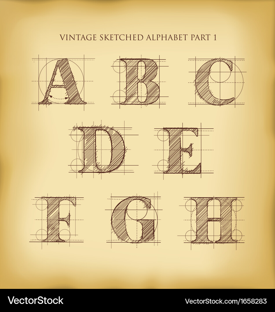 Vintage sketched alphabet set 1 Royalty Free Vector Image