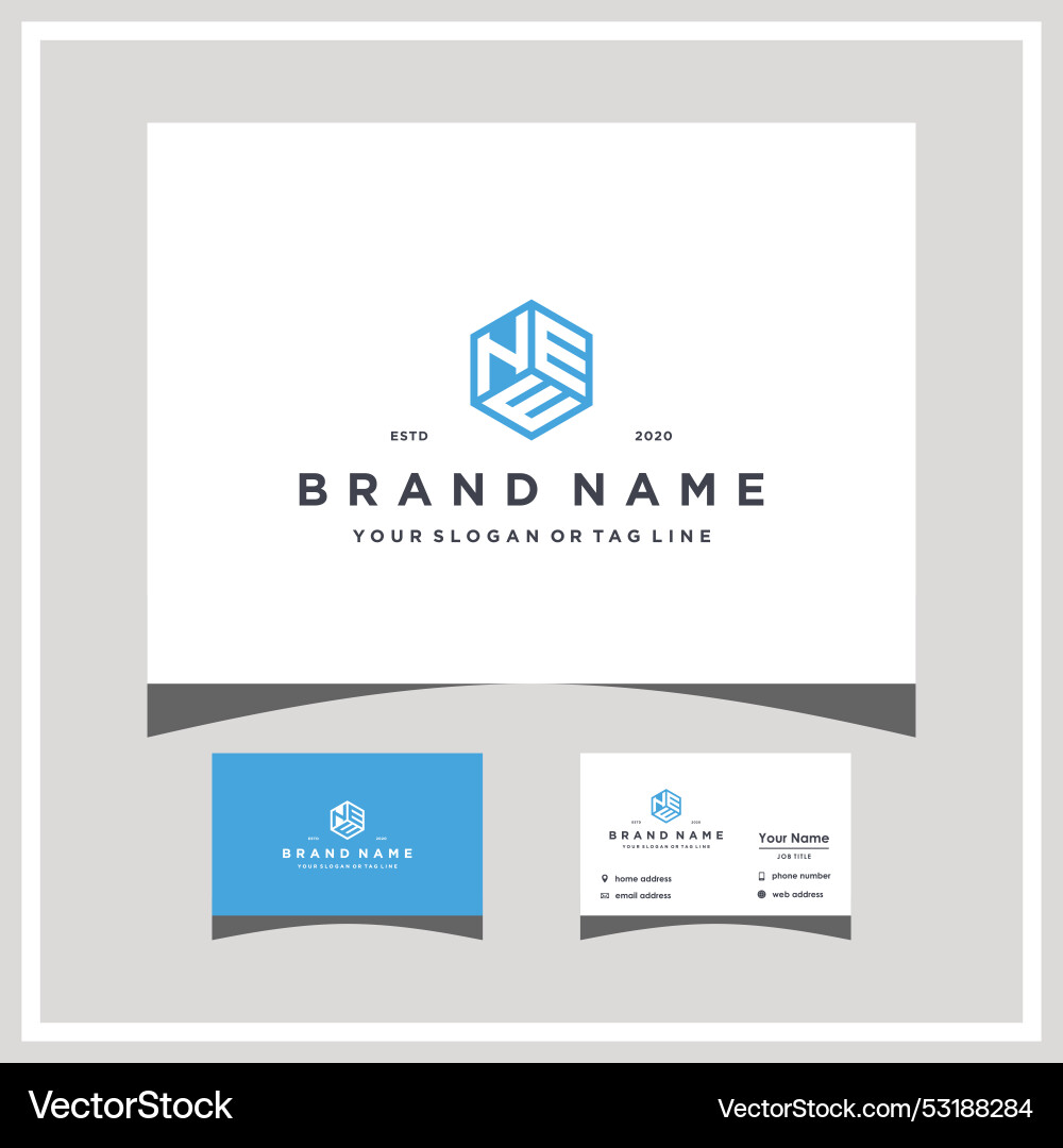 Creative letter nee hexagon logo design Royalty Free Vector