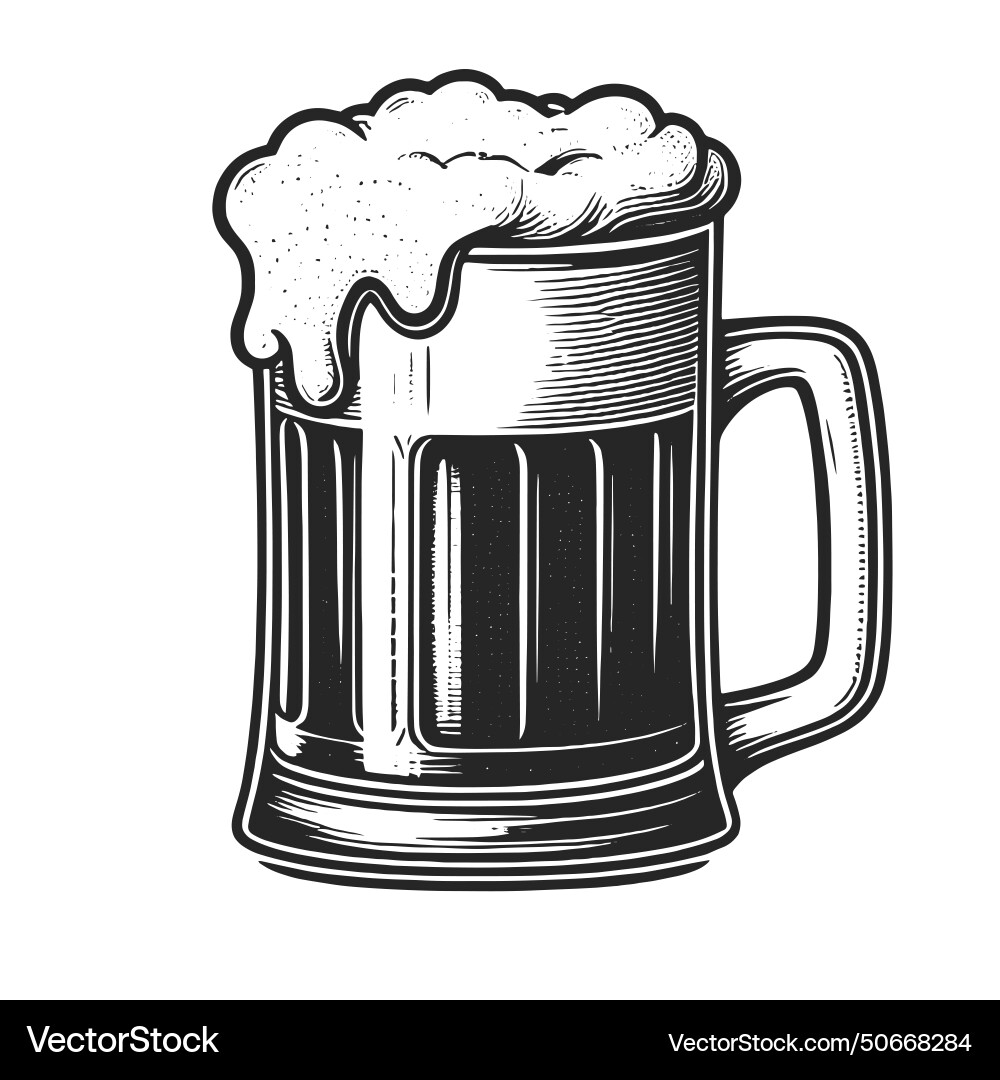 Frothy beer glass mug sketch Royalty Free Vector Image