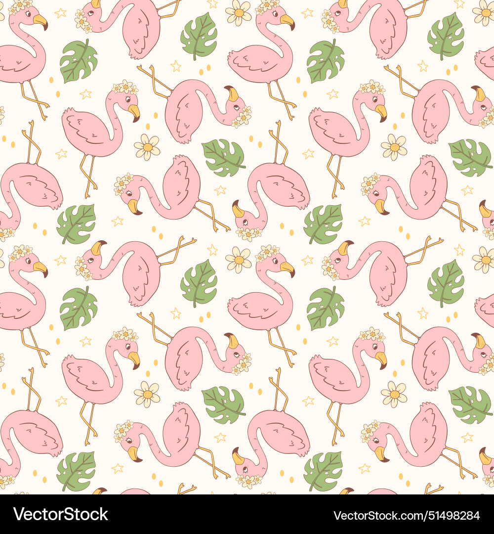 Retro flamingo summer seamless pattern playful Vector Image