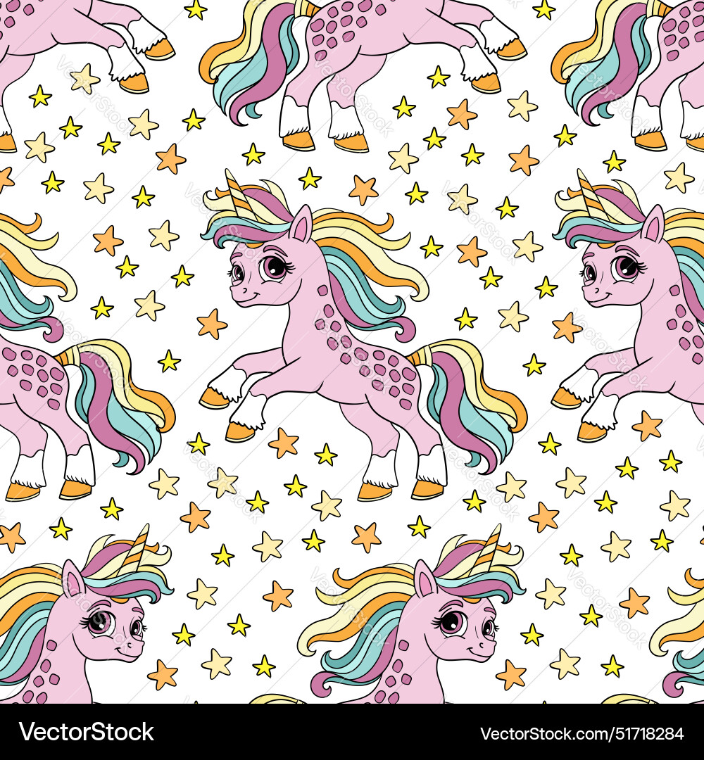 Seamless pink unicorns pattern on a white Vector Image