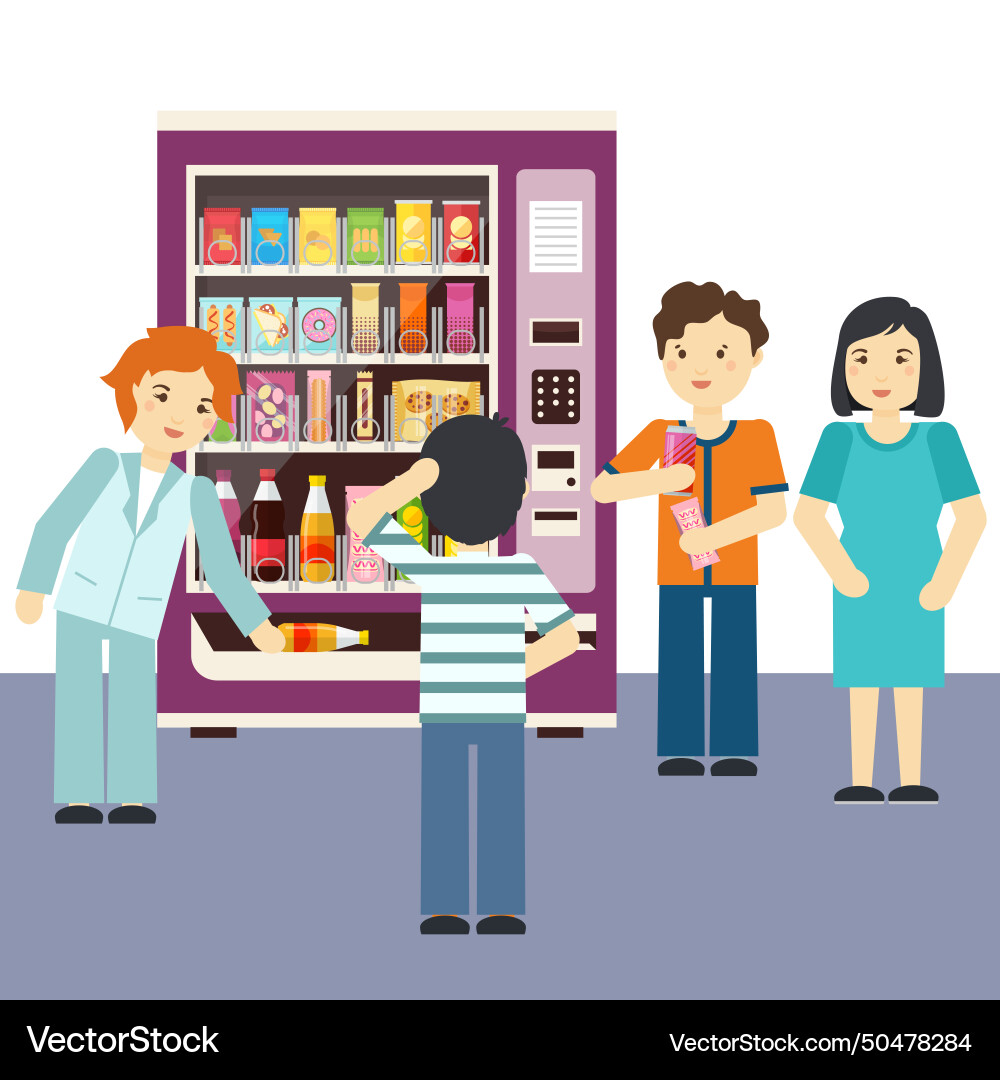 Vending machine choices people choose snacking Vector Image