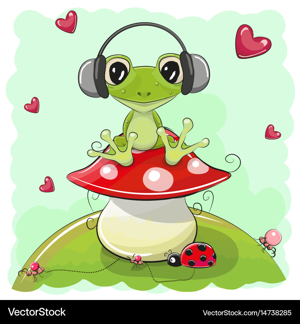 Cute cartoon frog with headphones Royalty Free Vector Image
