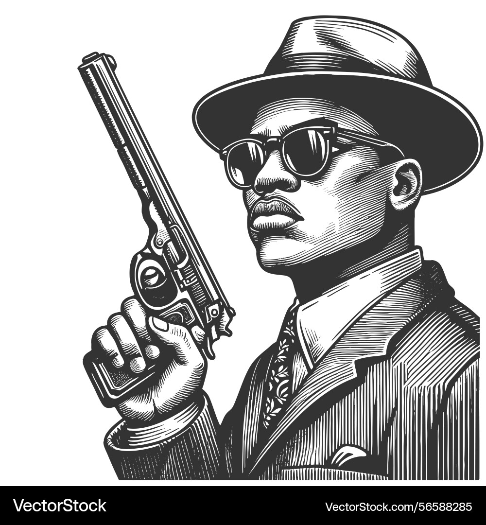 Gangster with pistol sketch Royalty Free Vector Image
