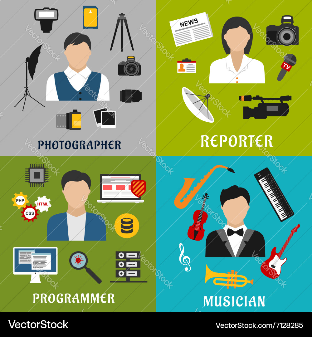 Musiker Fotograf Reporter und Programmierer Vektorbild