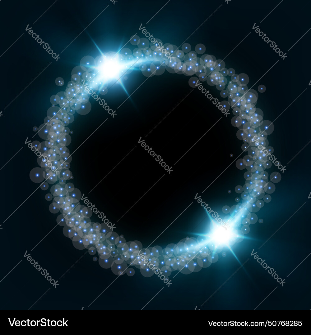 Round blue shiny frame with light bursts Vector Image