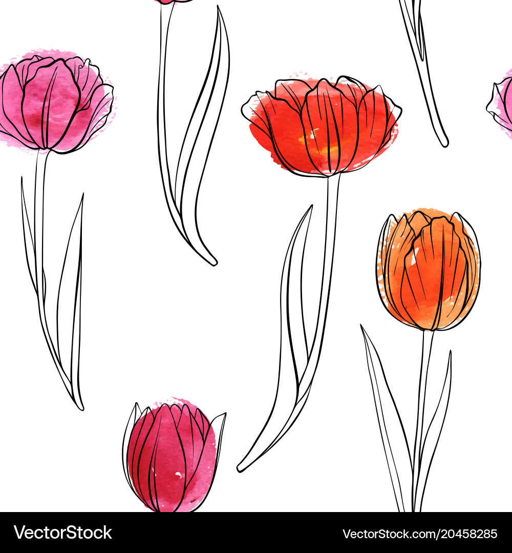 Seamless pattern with drawing tulips Royalty Free Vector