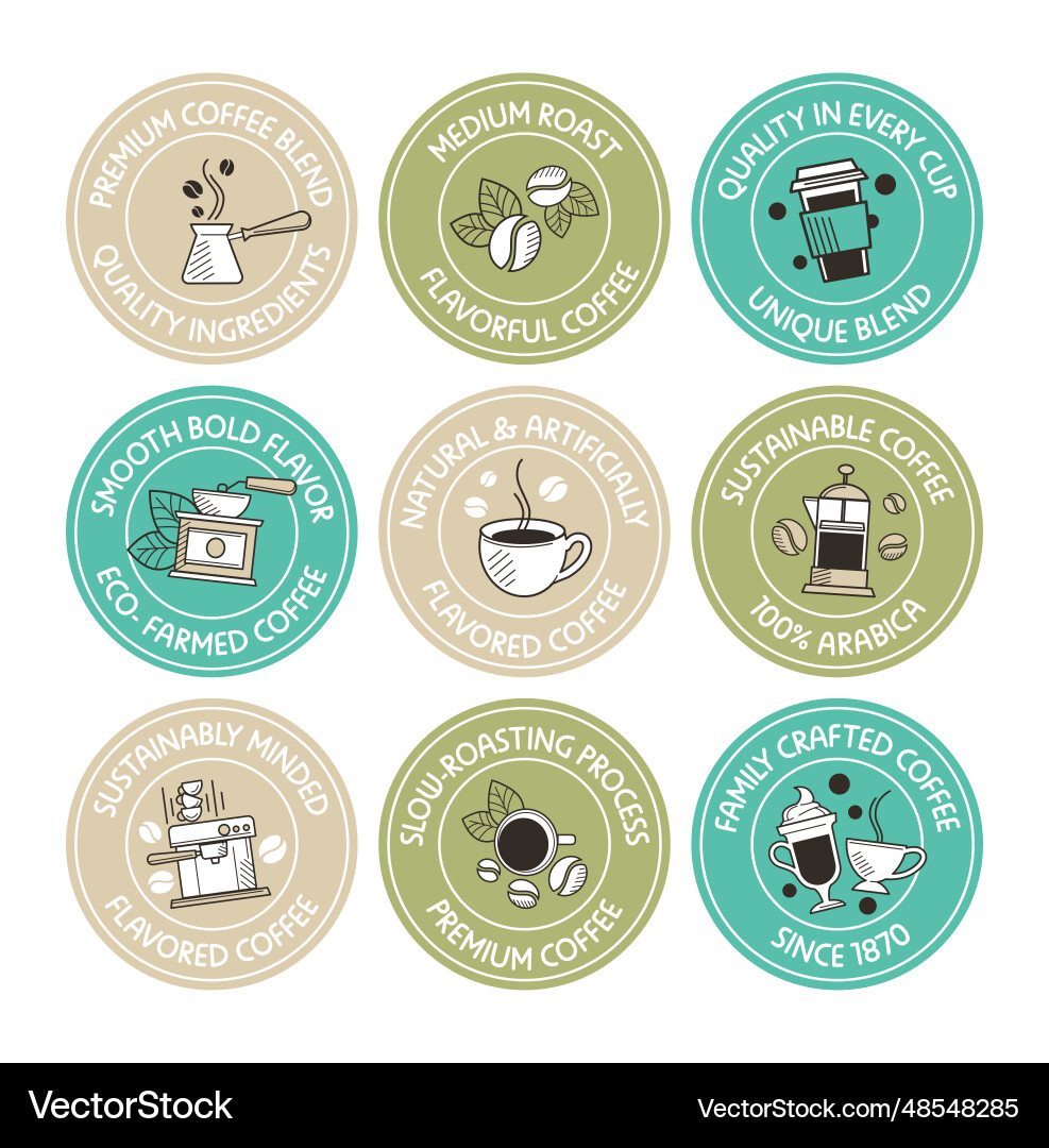 Sticker set for coffee ingredient package design Vector Image