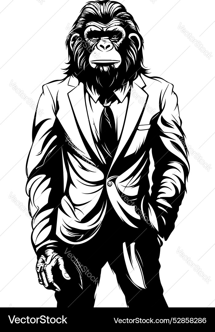 Classy chimpanzee couture long haired chimp Vector Image
