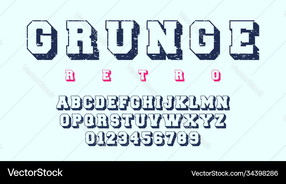 Grunge alphabet template letters and numbers Vector Image