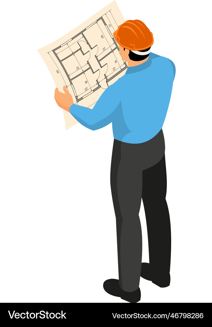 Isometric Builder Blueprint Royalty Free Vector Image